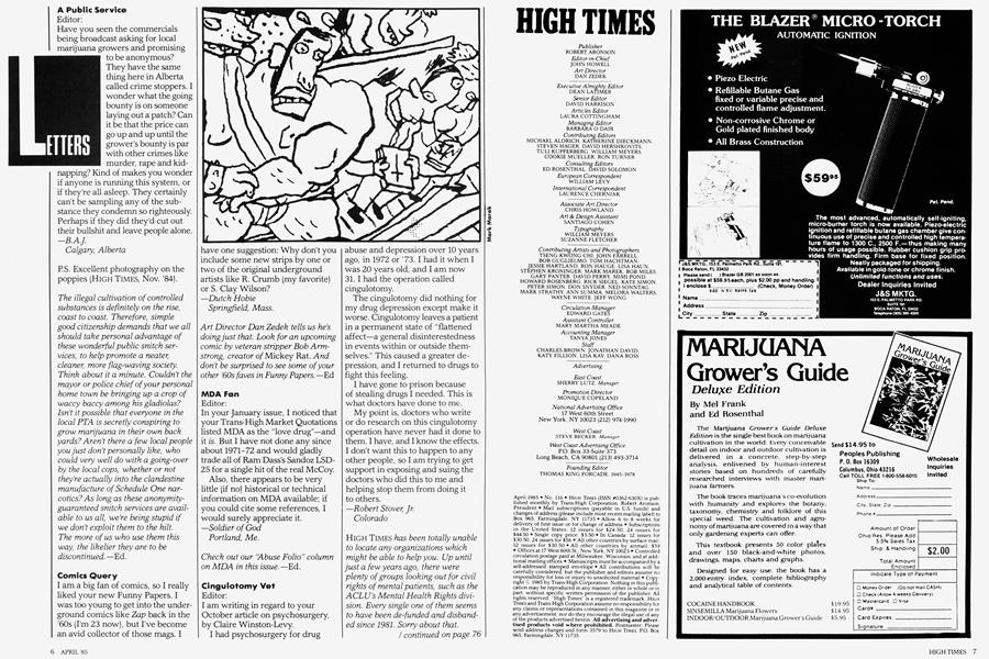 LETTERS | High Times | APRIL 1985